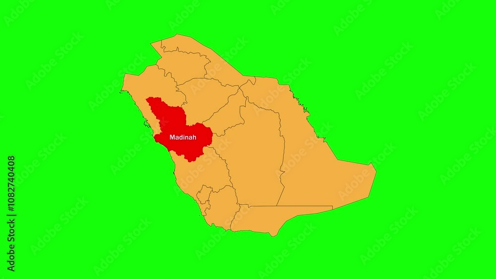Madinah map animated video. The location is highlighted on the Saudi ...
