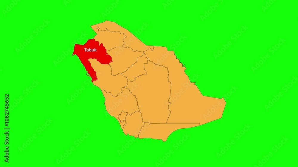 Tabuk map animated video. The location is highlighted on the Saudi ...
