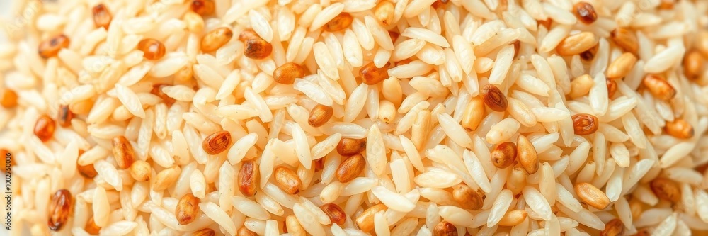 Photo & Art Print Close-up shot of cooked rice grains showing a fluffy ...