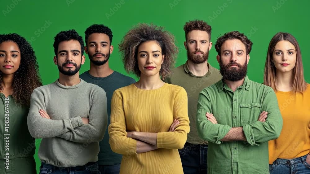 Diverse group of people stands confidently with arms crossed against a ...