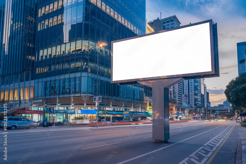 Modern Digital Billboard on a Busy City Sidewalk – Reflecting ...
