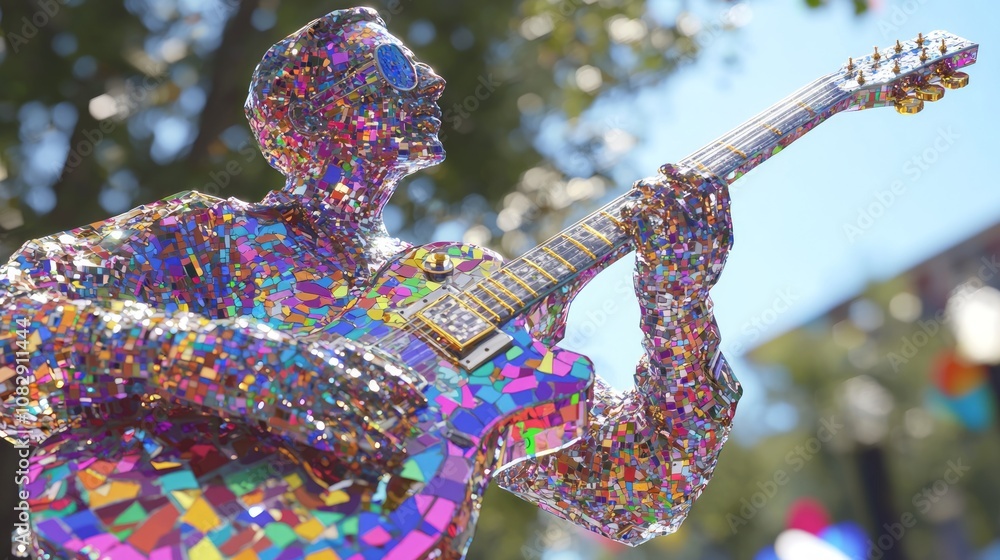 Vibrant Musical Mosaic Statue at Lively Street Festival - 3D Render ...