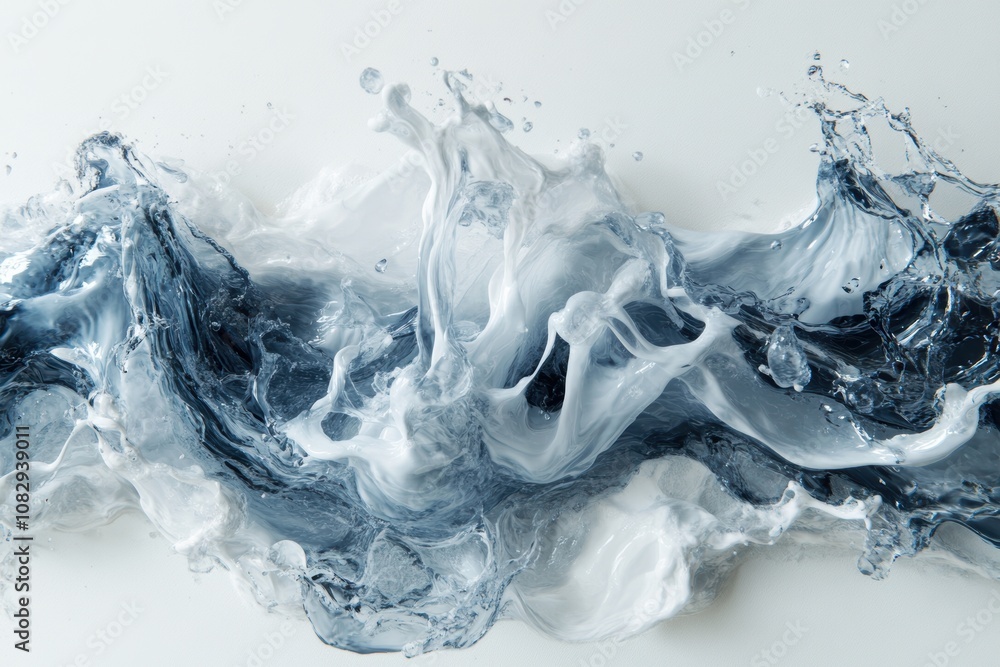 fluid dynamics, beautiful swirling water patterns captured on white ...