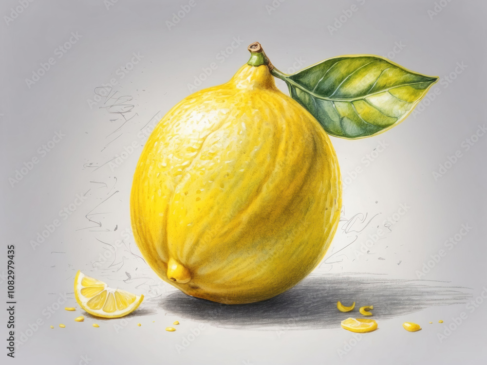 Lemon Fruit Pencil Drawing: A realistic image with peel texture and ...