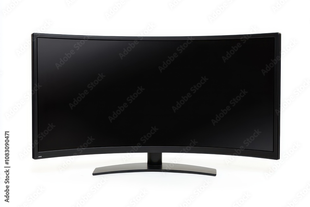 Ultrawide curved LCD monitor displayed against a white backdrop ...