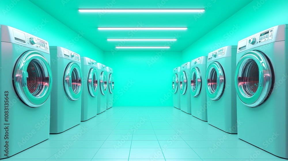 Brightly lit washing area, hostel style, multiple washer types, multi ...