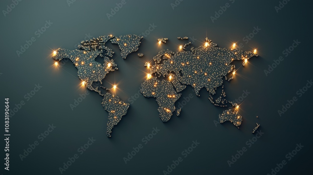 A stylized world map with glowing nodes representing major financial ...