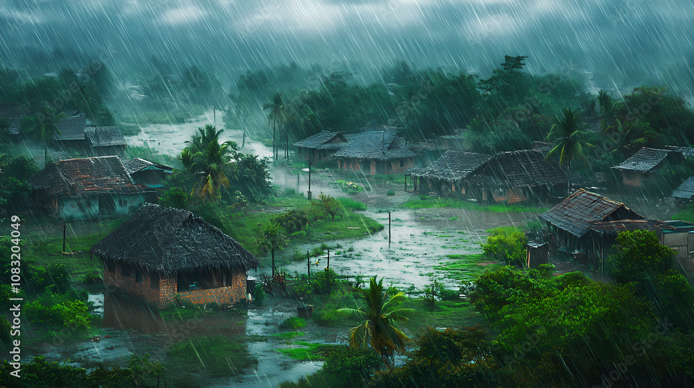 Beautiful landscape of rainy indian village. cool weather. landscape ...