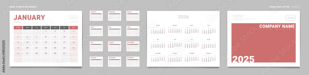 Set of 2025 Pages Monthly Calendar Planner Templates, Cover with Place ...