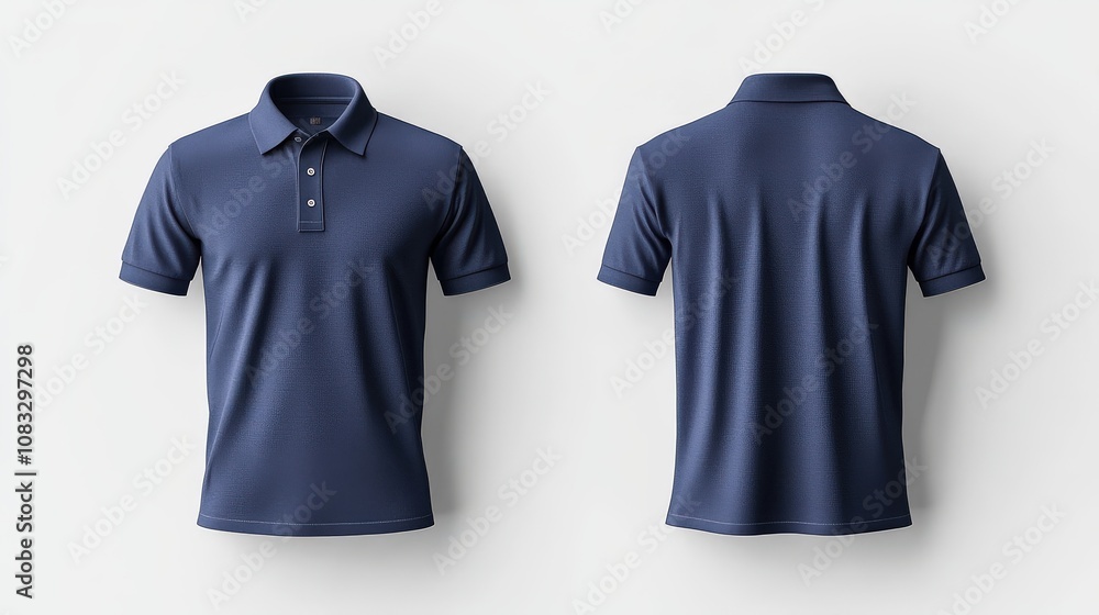A high-quality indigo polo shirt mockup in 3D, with both front and back ...
