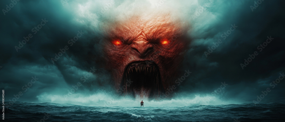 Colossal Sea Serpent Rising from the Deep Ocean Stock Illustration ...