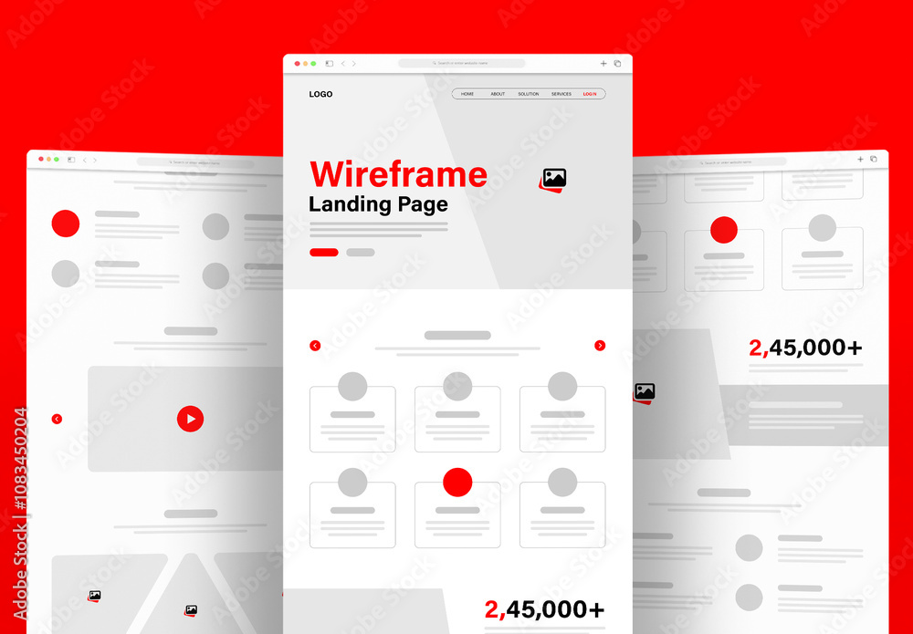 Modern Landing Page Wireframe Template for UX UI Design Layout Stock ...