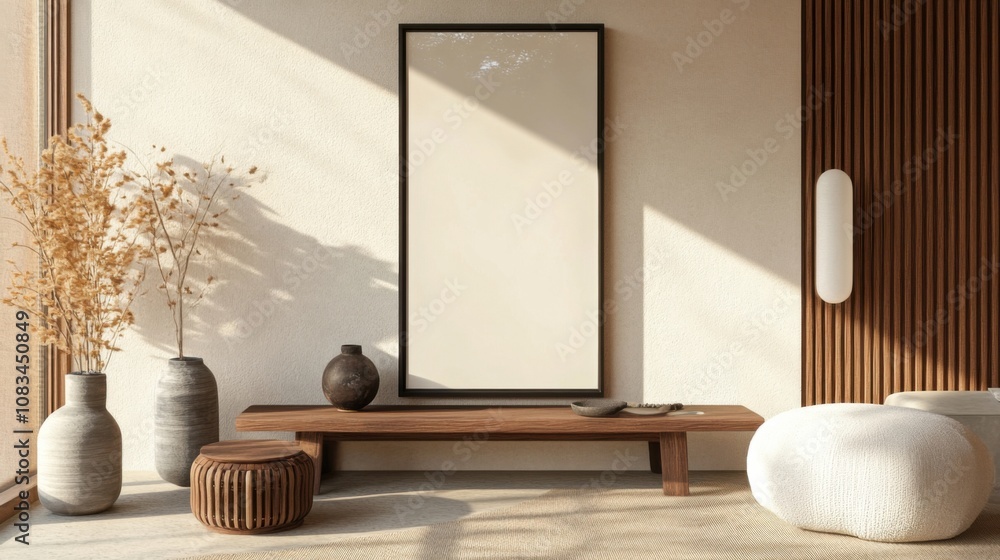 Single vertical ISO A0 frame with reflective glass, mounted on a living ...