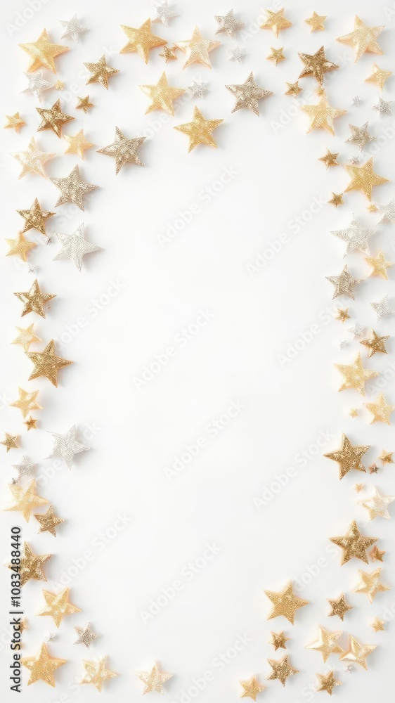 Stars frame isolated on white background with twinkling gold and silver ...
