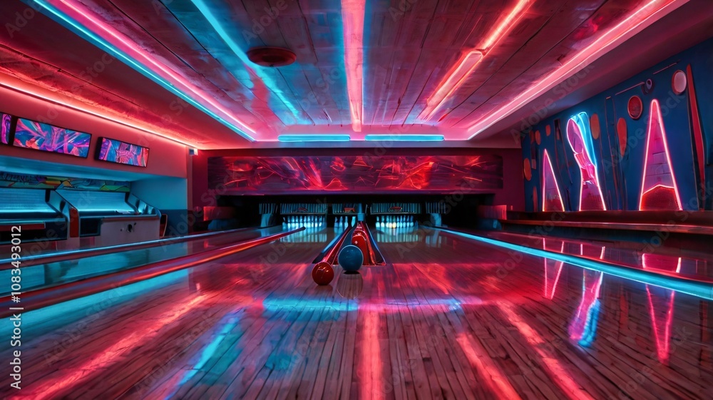 Neon Cyberpunk Bowling Alley, A Futuristic, High-Tech, Vibrant Bowling ...