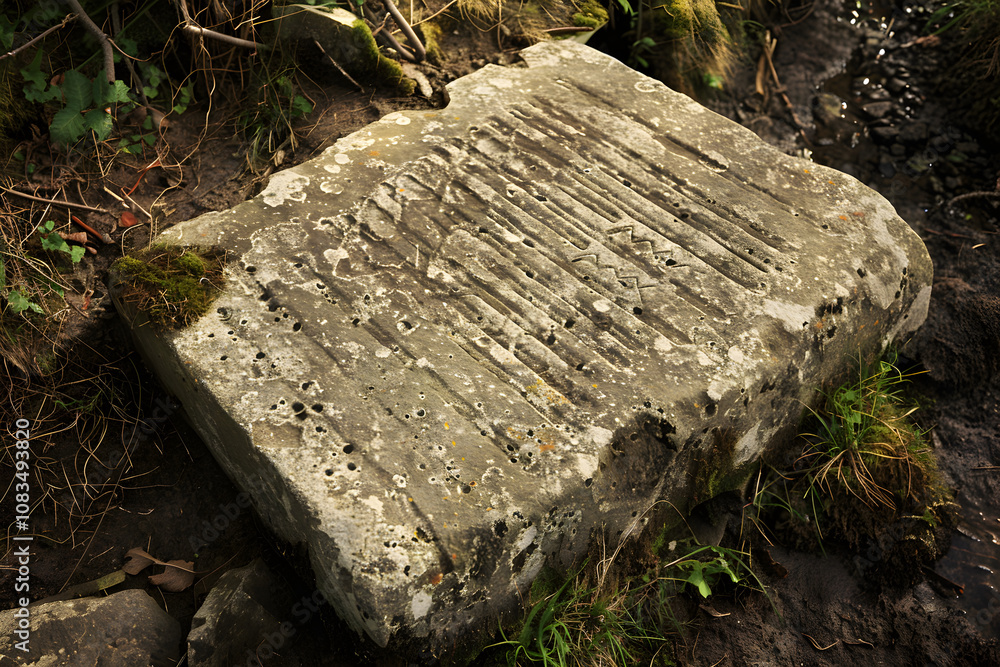 Ancient Celtic Ogham Inscriptions on a Time-worn Stone Slab - Glimpse ...