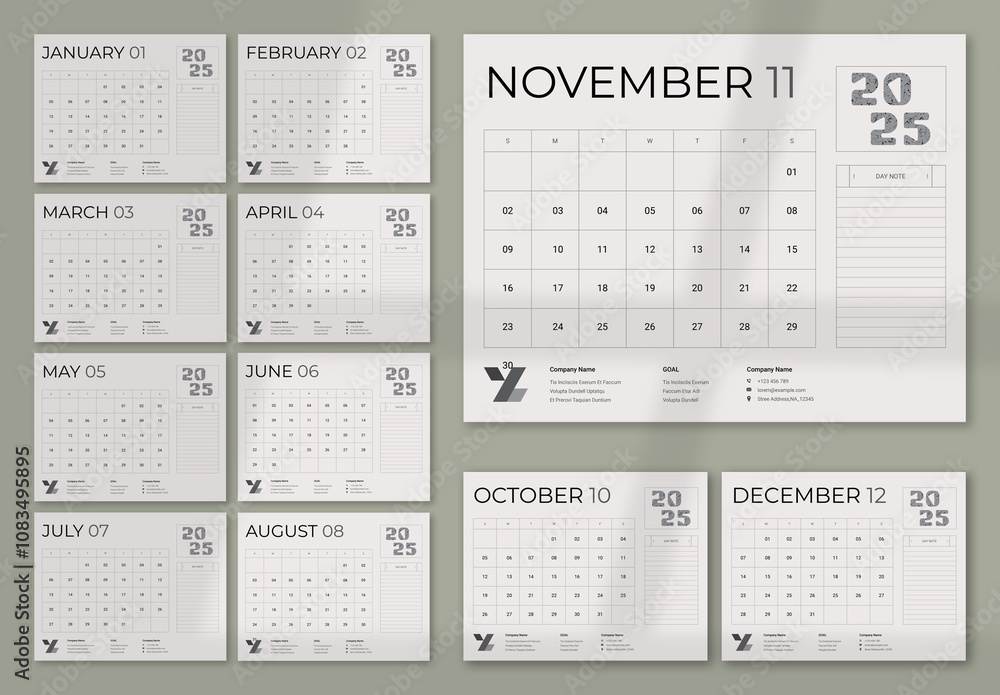 Minimal 2025 Calendar Layout Stock Template | Adobe Stock