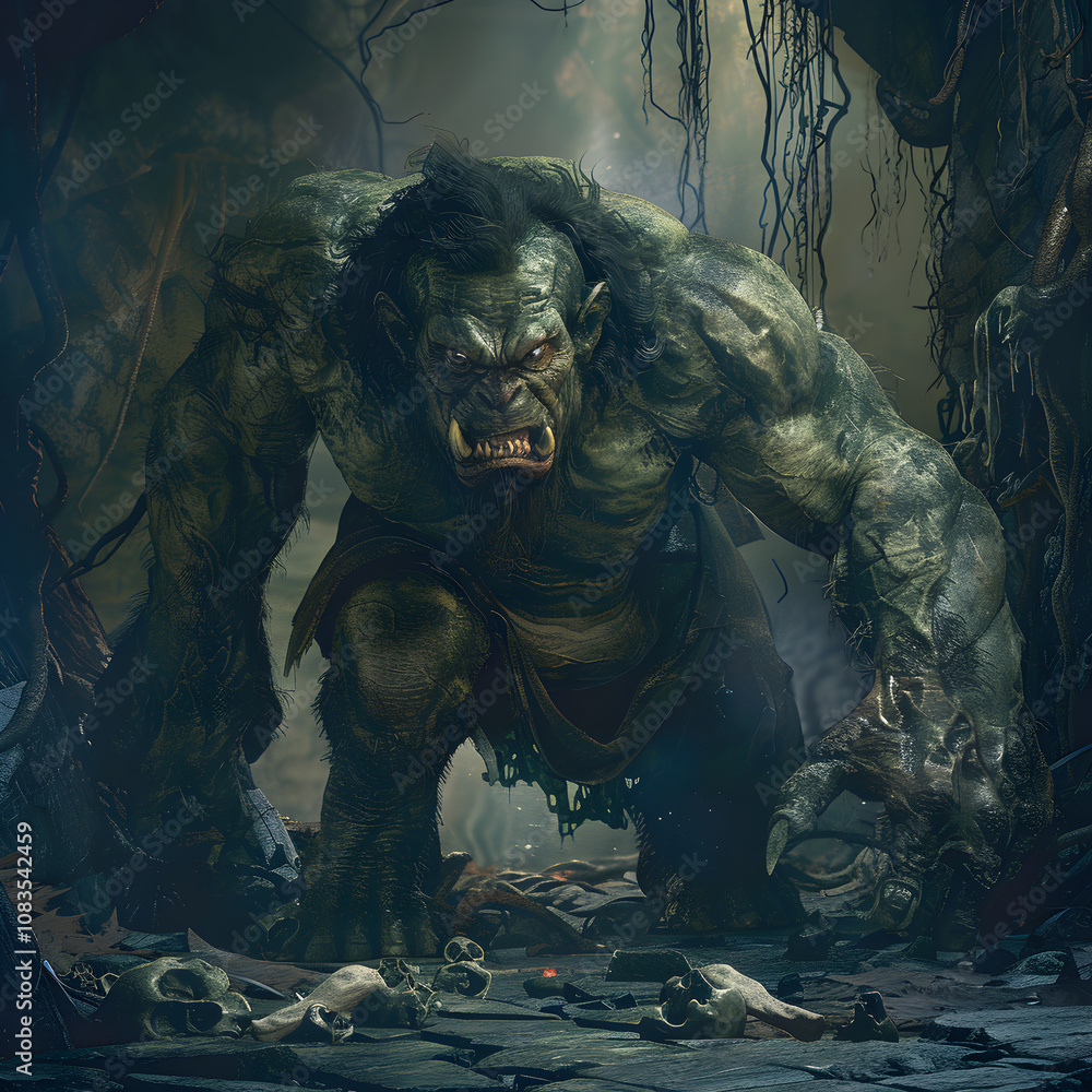 Fearsome Ogre Figure in a Dark, Mythical Landscale: A Capture From Ogre ...