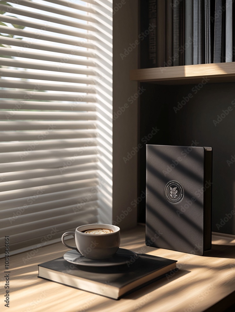 Realistic branding mockup of a branded journal with embossed logo on a ...