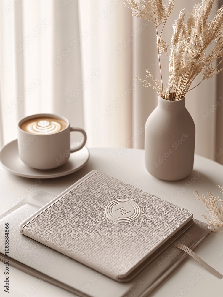 Realistic branding mockup of a branded journal with embossed logo on a ...