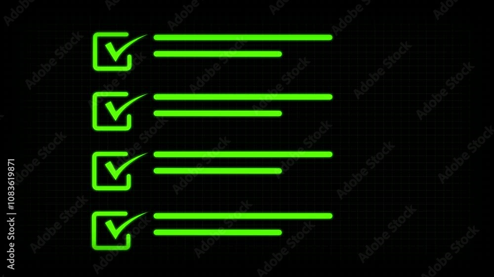 Checklist line icon animation with green check mark, approved, checked ...
