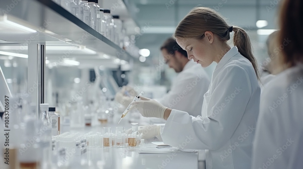 Scientists collaborating in a pharmaceutical lab; teamwork, innovation ...
