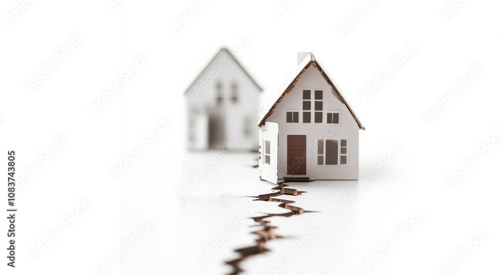 3D model of a small, broken home symbolize justice and authority ...