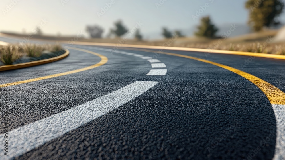 Curved Asphalt Road with Lane Markings, Isolated and Transparent: Ideal ...