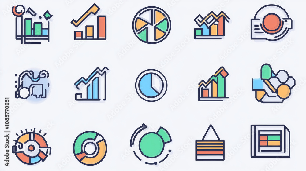 This set of icons shows different ways to visualize data, including ...