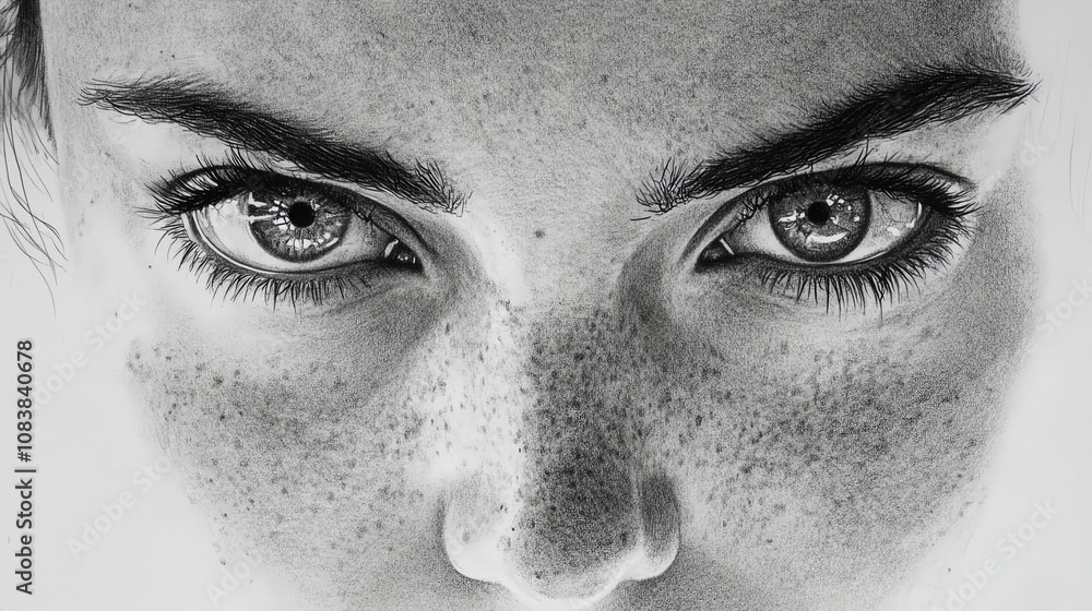 Illustrate a front-facing portrait of a person displaying intense ...