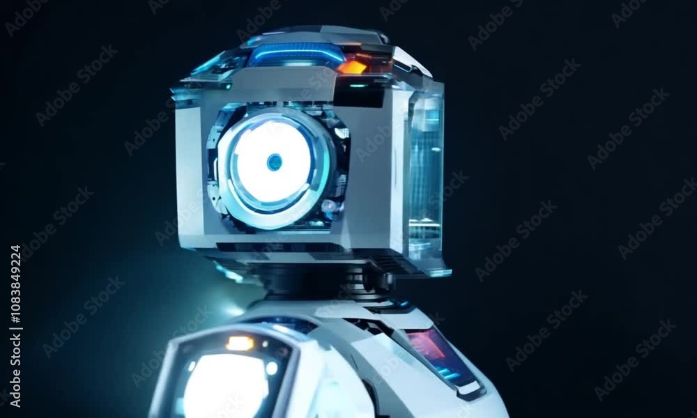 An AI robot with a transparent shell revealing internal circuitry and ...