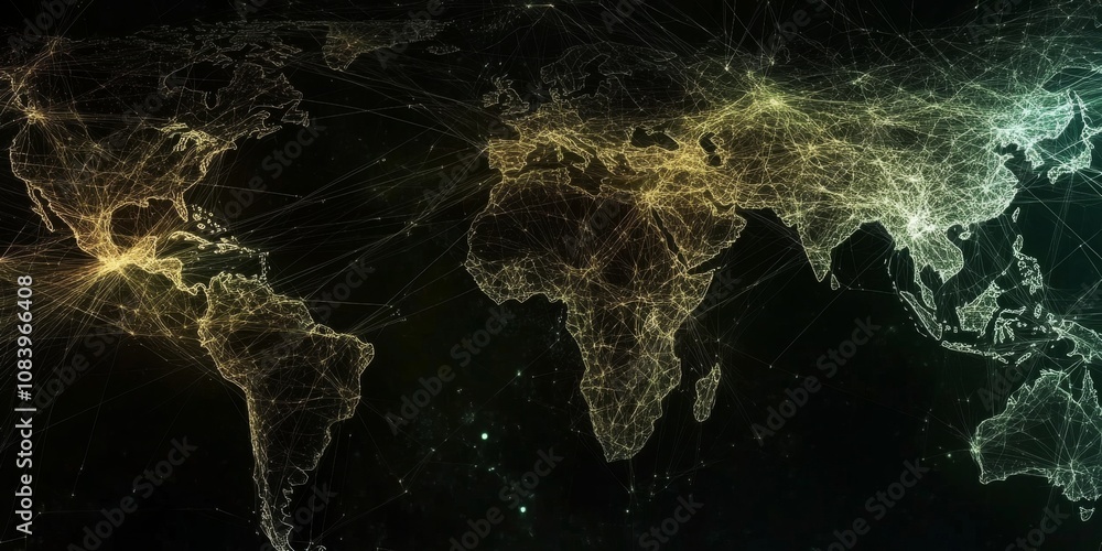 Digital World Map : Dynamic digital map with interconnected lines between countries Stock ...