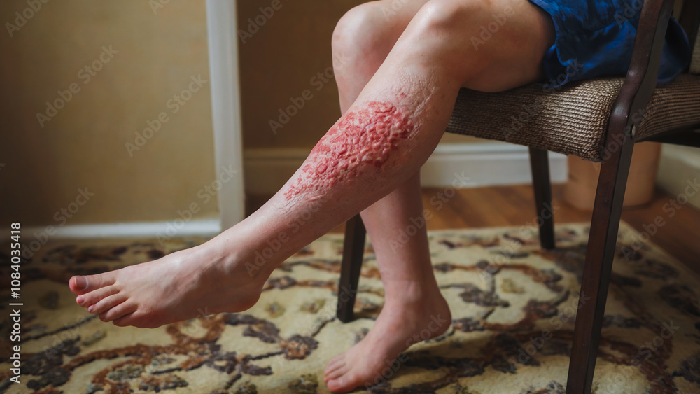 A person with peripheral neuropathy. The person is sitting down and has ...