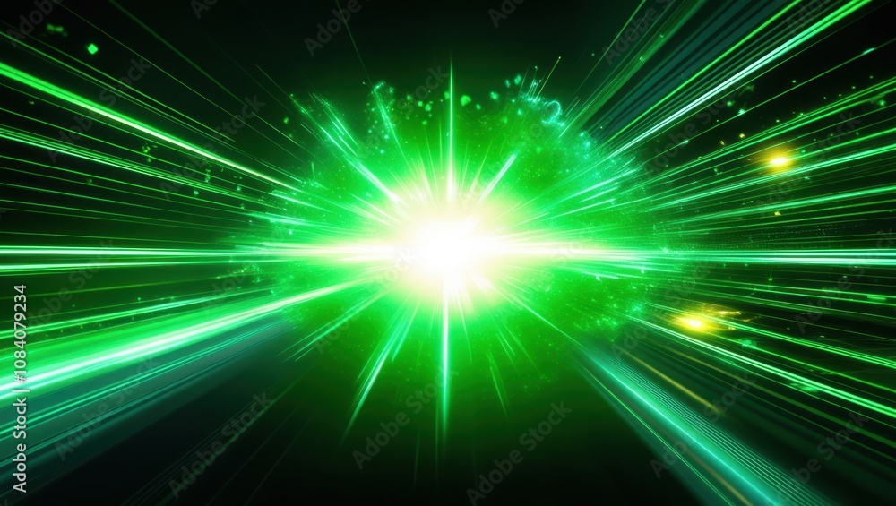 Vibrant green explosion, cosmic burst, radiant energy beams, starfield ...