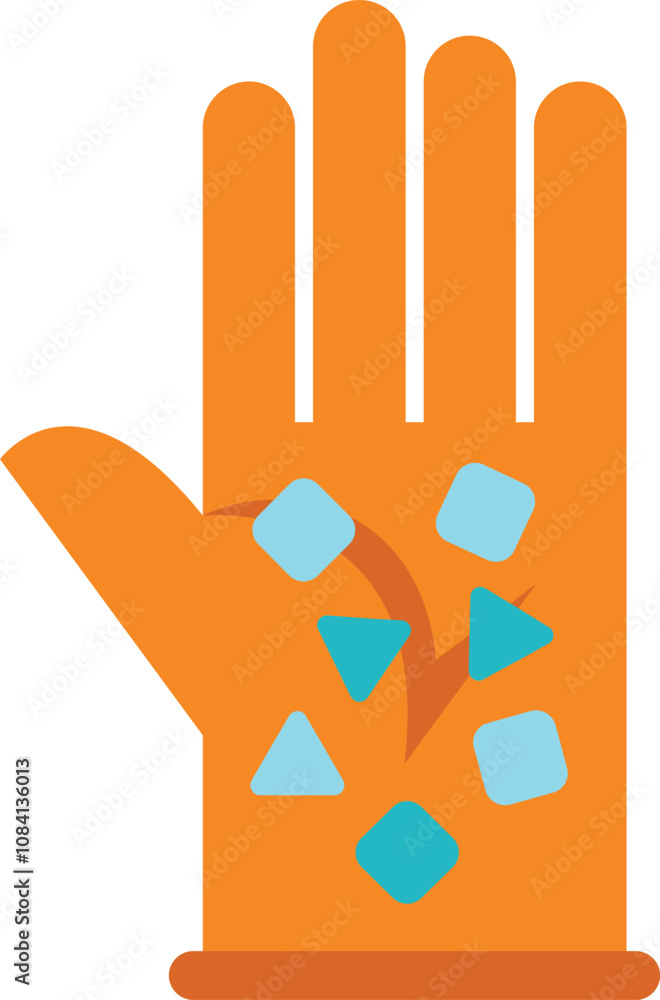 This icon illustrates a hand wearing a glove showing symptoms of ...