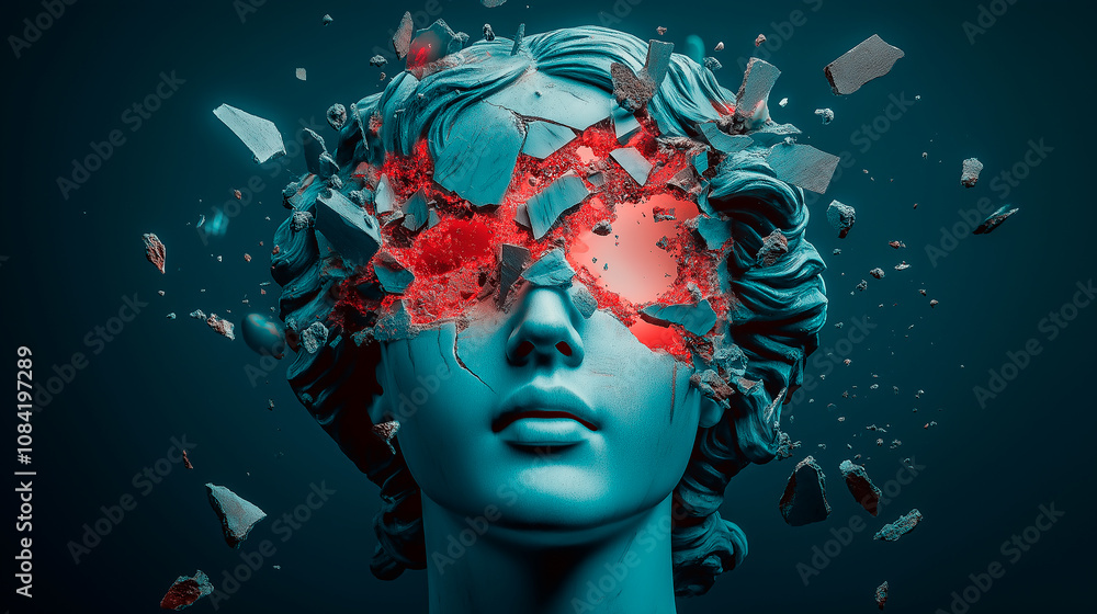 Statue of of Venus God. Creative concept colorful neon image with ...