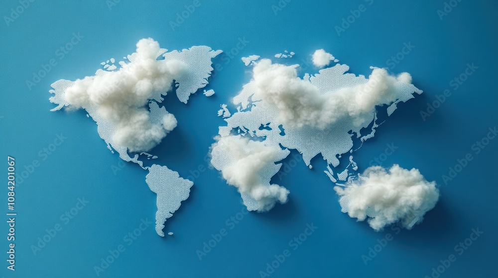 Flat world map with white clouds decorated on top background wallpaper ...