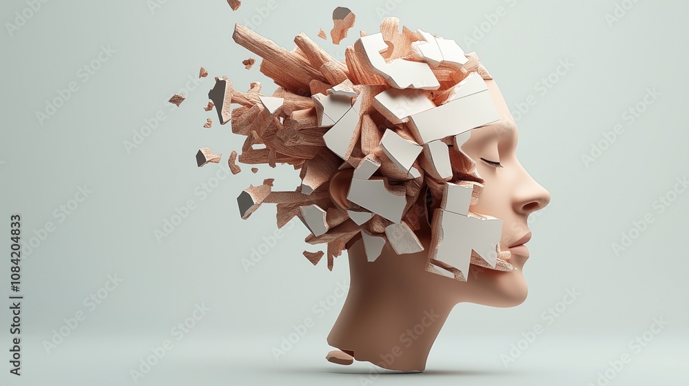 Digital art showing a side profile of a human head breaking into ...