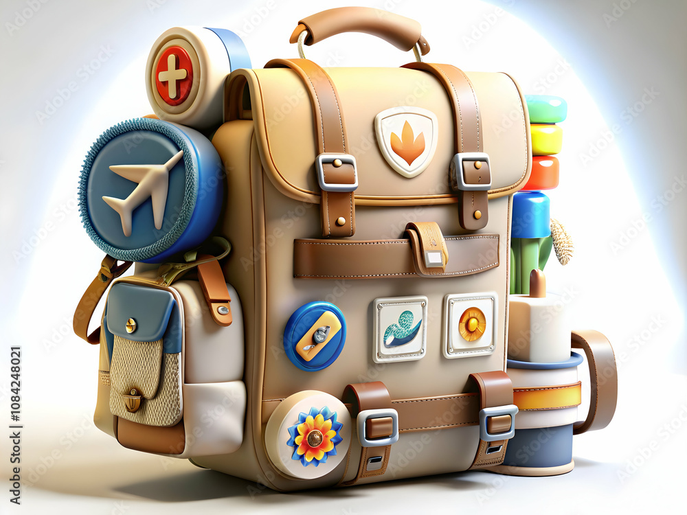 Vector image of a backpack with travel badges isolated on white ...