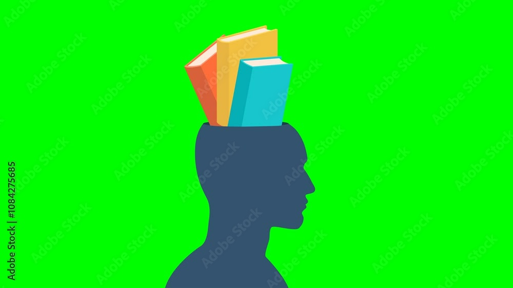Head silhouette with a stack of books inside. Open male head. Knowledge ...
