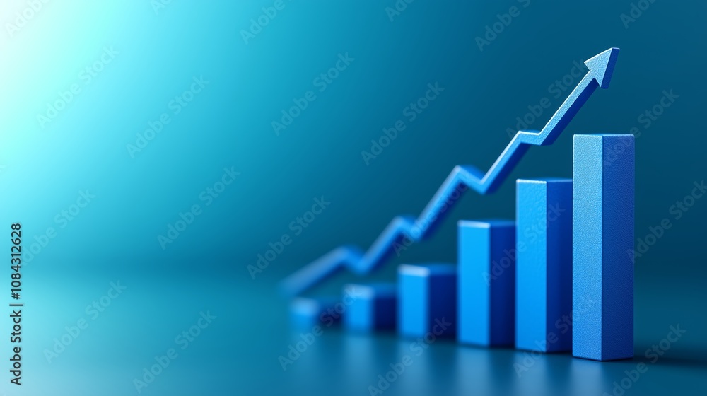 A clean and modern 3D bar graph in shades of blue, featuring an upward ...