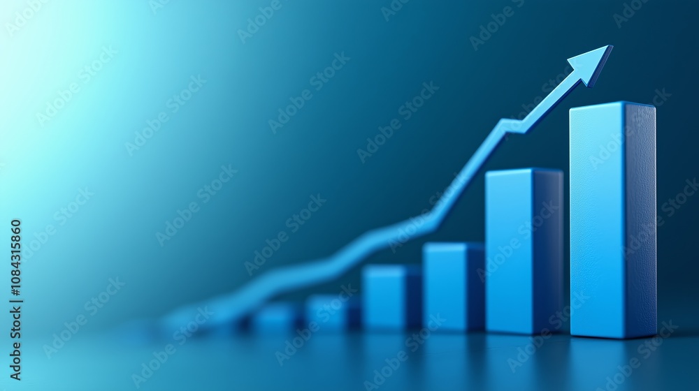 A clean and modern 3D bar graph in shades of blue, featuring an upward ...