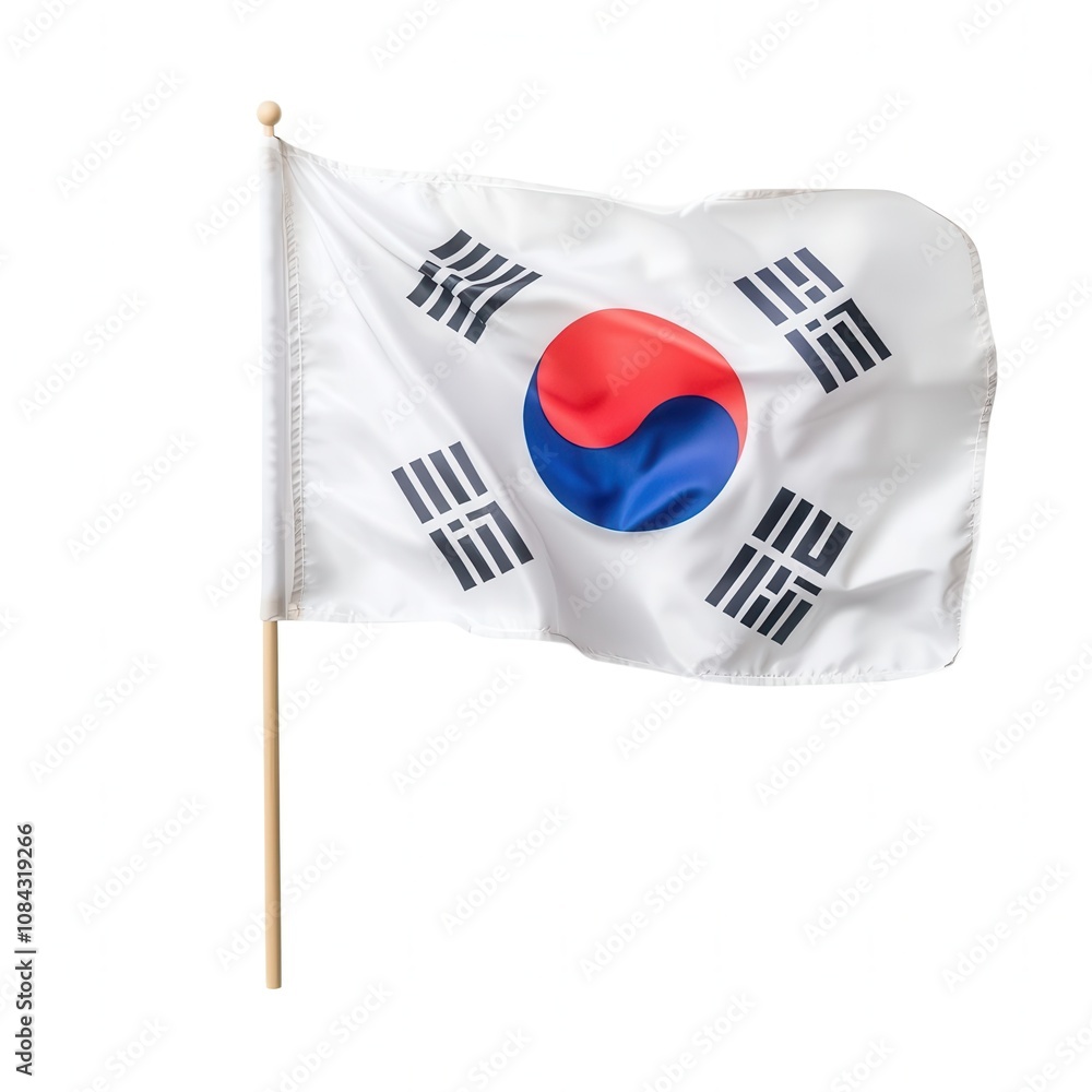 The image features the South Korean flag, known as the Taegukgi ...