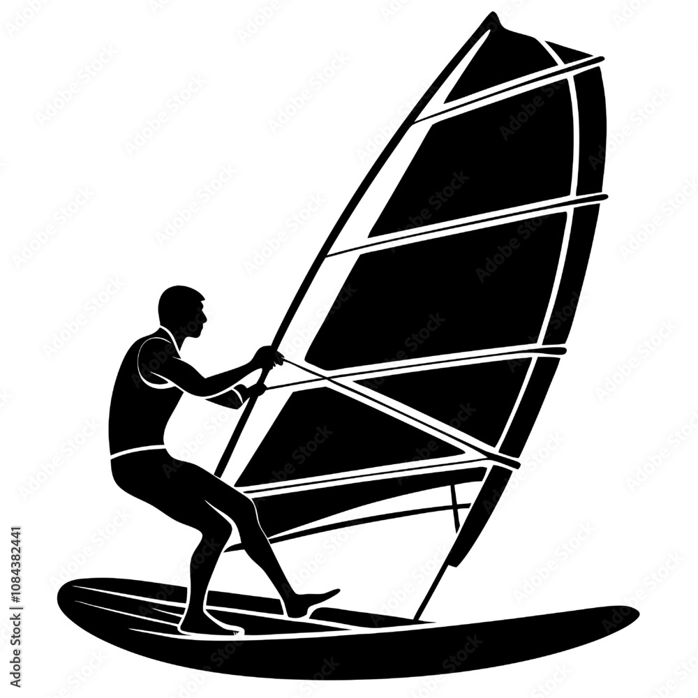 Windsurfing Silhouette: A dynamic silhouette of a windsurfer riding the ...
