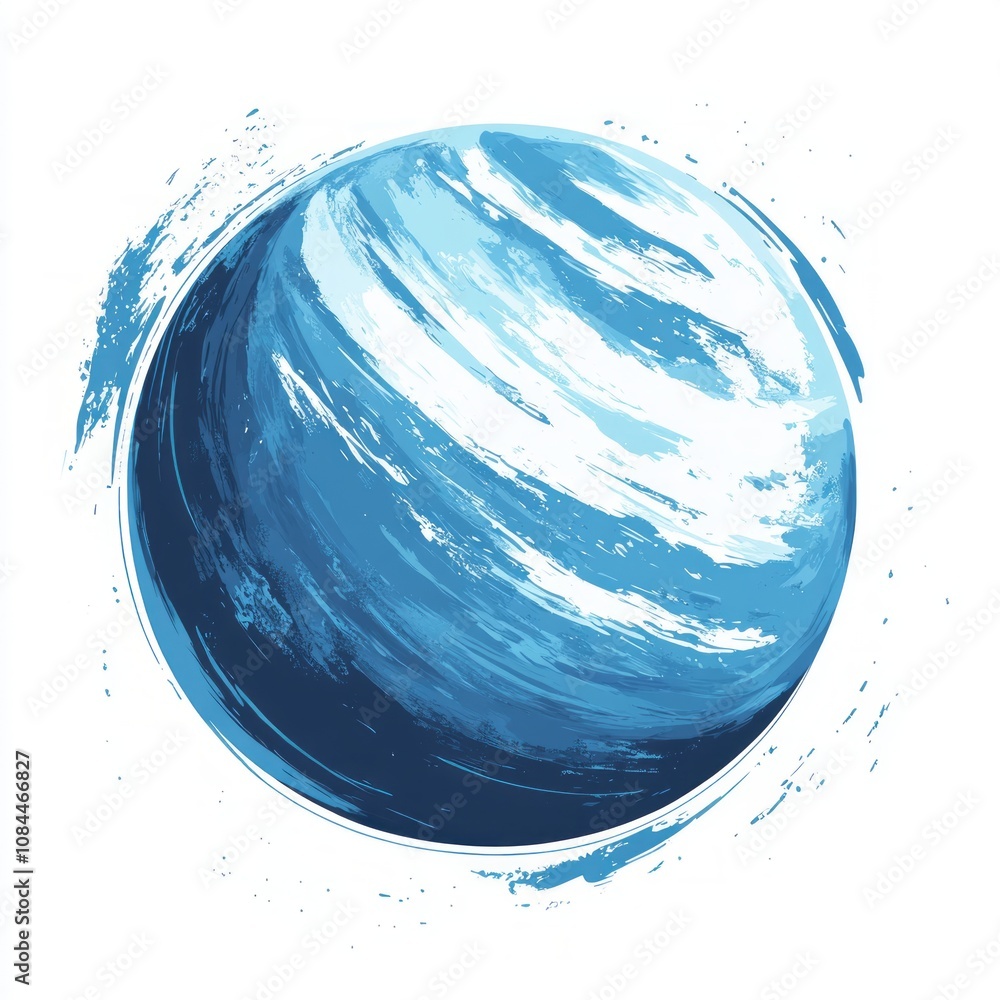 vintage retro 2D vector illustration of a planet, bright colors of blue ...