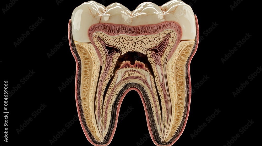 Cross-Section of a Human Tooth with Visible Internal Structures Stock ...