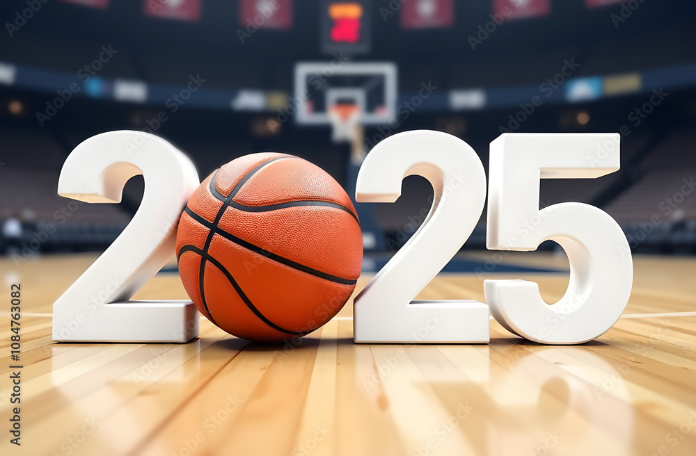 Numbers 2025 with a basketball ball standing on a basketball court ...