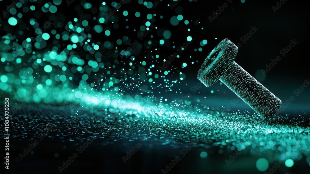 A Futuristic Holographic Projection Of An Encryption Key Rotating In Space Surrounded By