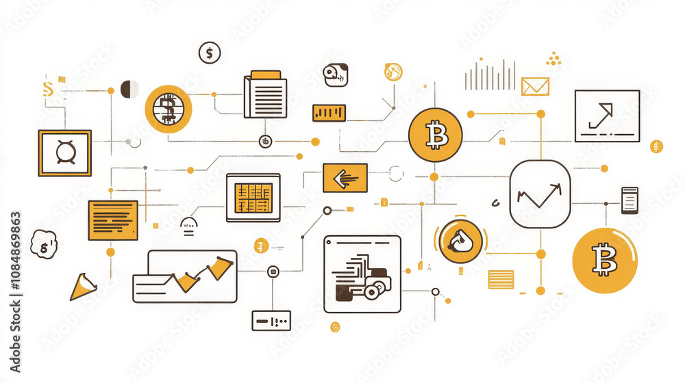 Blockchain icons visualizing transactions, ledgers, and smart contracts ...