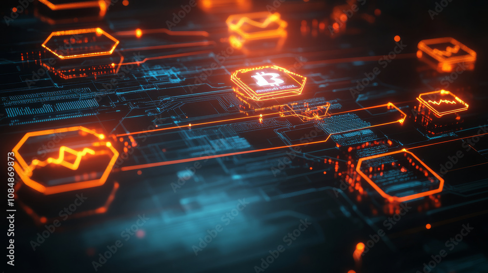 Blockchain icons visualizing transactions, ledgers, and smart contracts ...